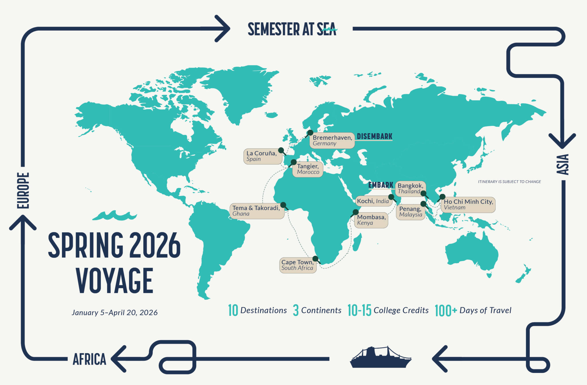 Semester at Sea announces Spring 2026 Voyage Itinerary which will take ...